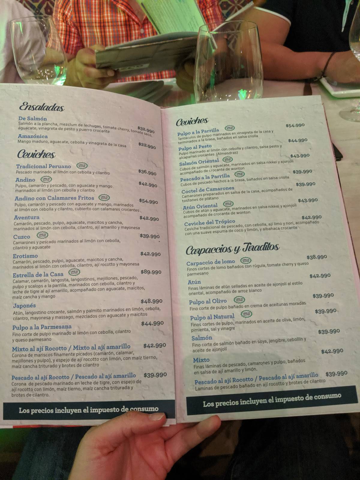 Carta del restaurante Cuzco Cocina Peruana, Cartagena