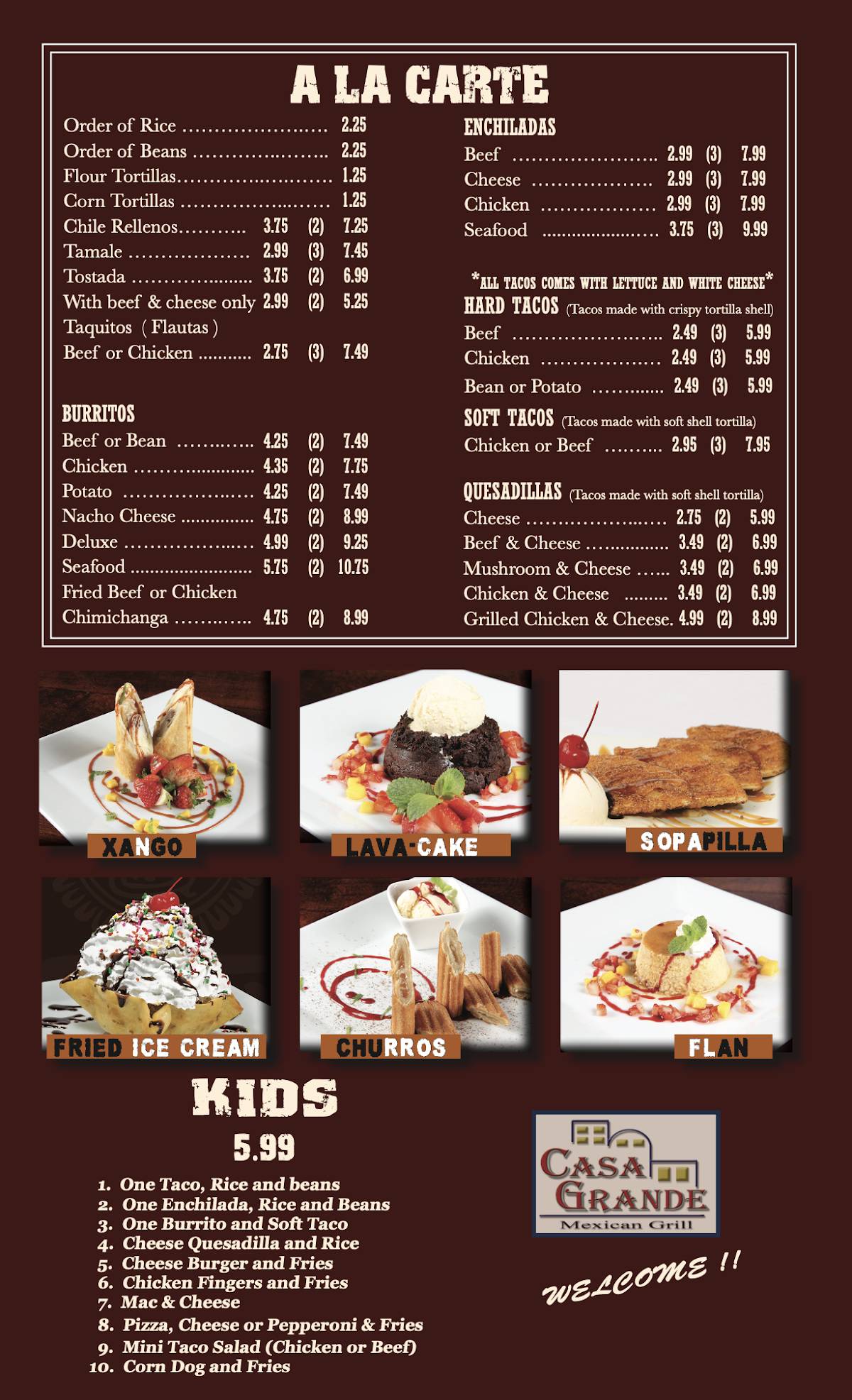 Menu at Casa Grande restaurant, Fort Wayne, Stellhorn Rd
