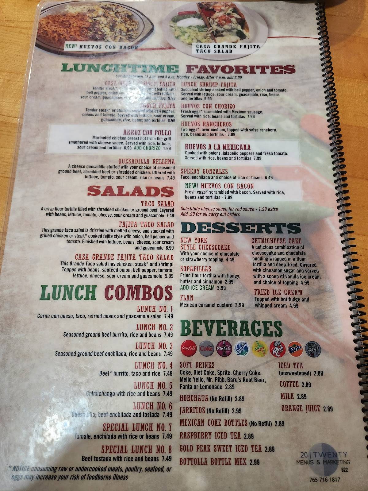 Menu at Casa Grande Mexican Grill & Bar, Gas City