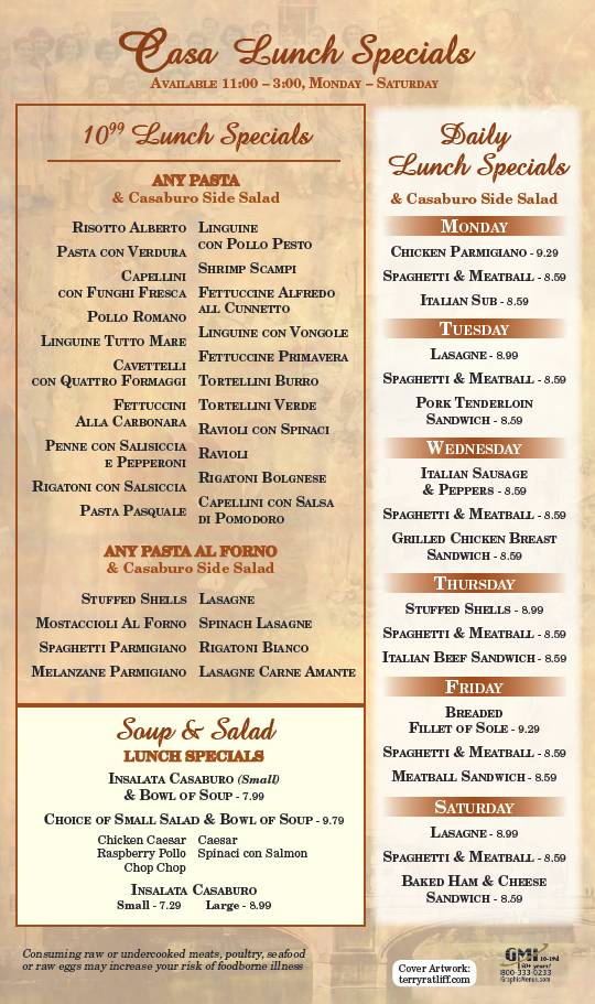 Menu at Casa Grille Italiano restaurant, Fort Wayne, Stellhorn Rd