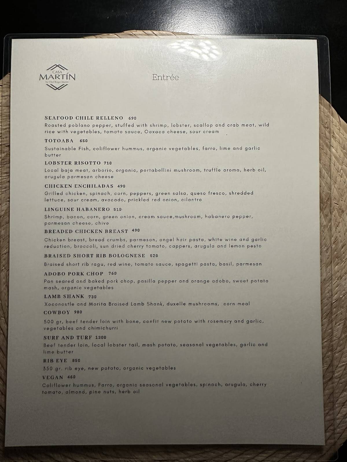 Menu at Casa Martín Restaurante, Cabo San Lucas