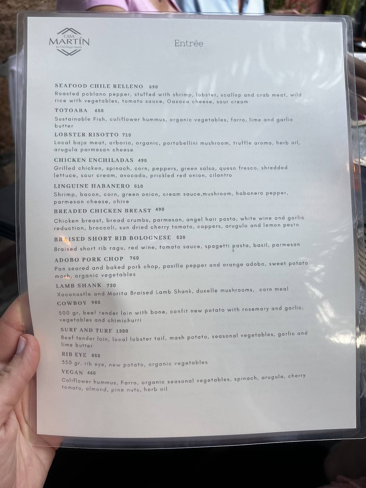 Menu at Casa Martín Restaurante, Cabo San Lucas