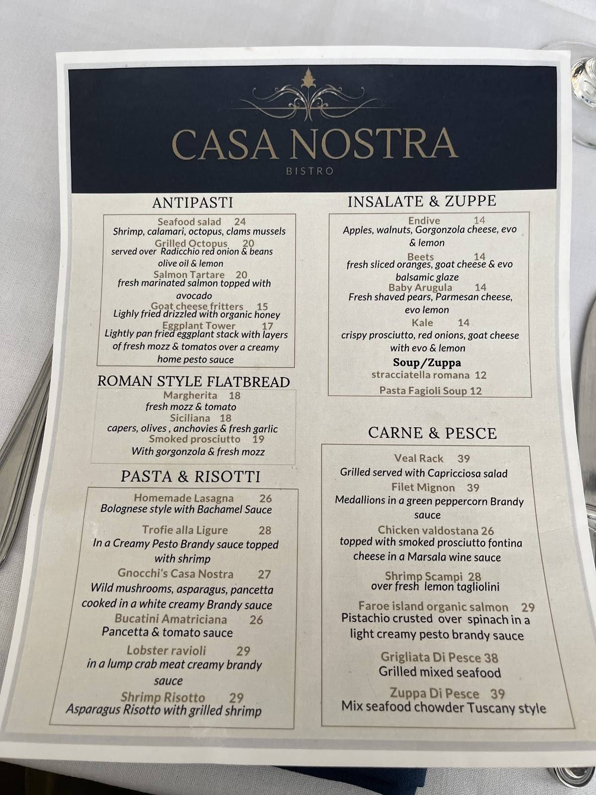 Menu at Casa Nostra Italian Bistro restaurant, Caldwell