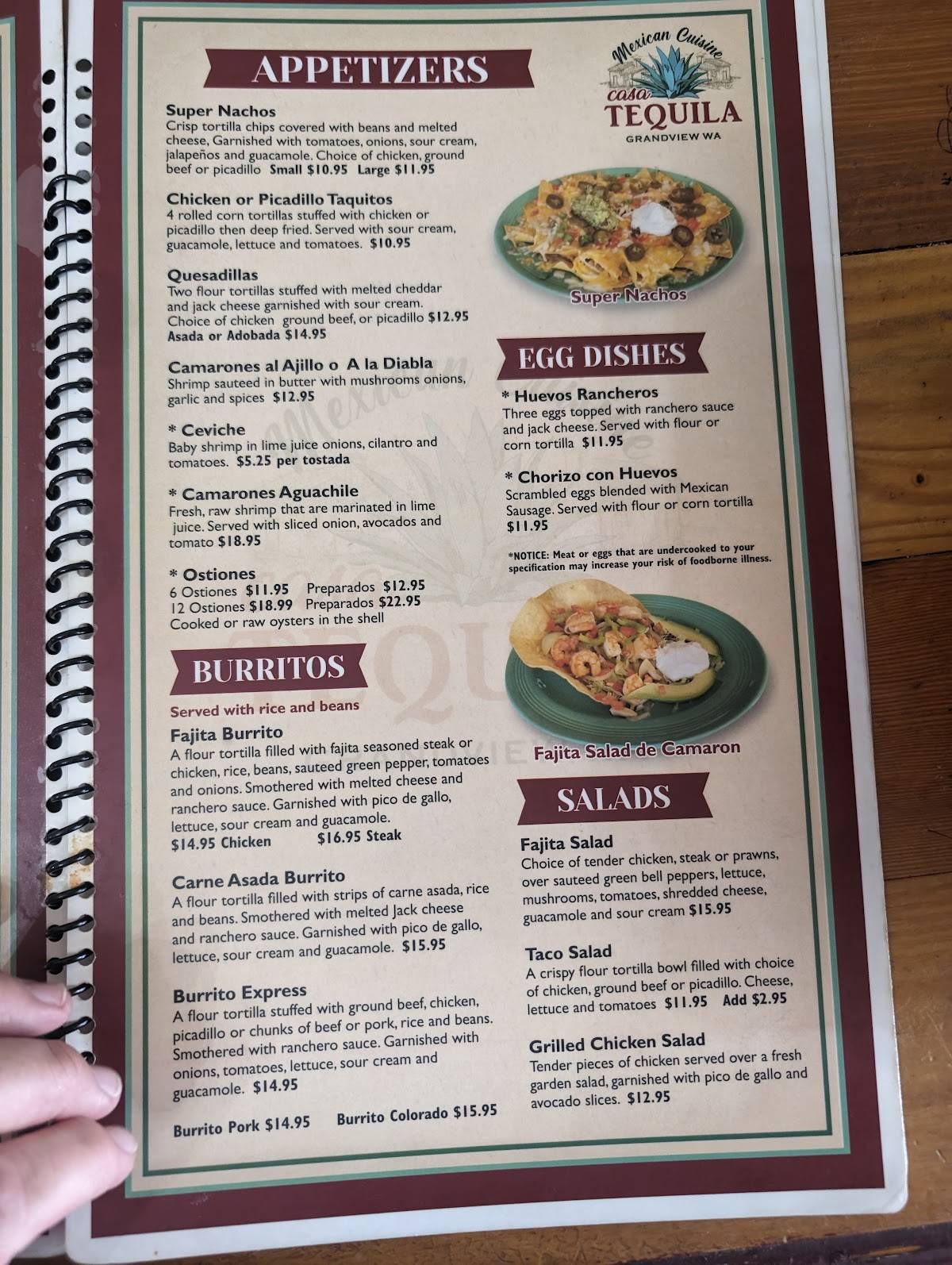 Menu at Casa Tequila restaurant, Grandview