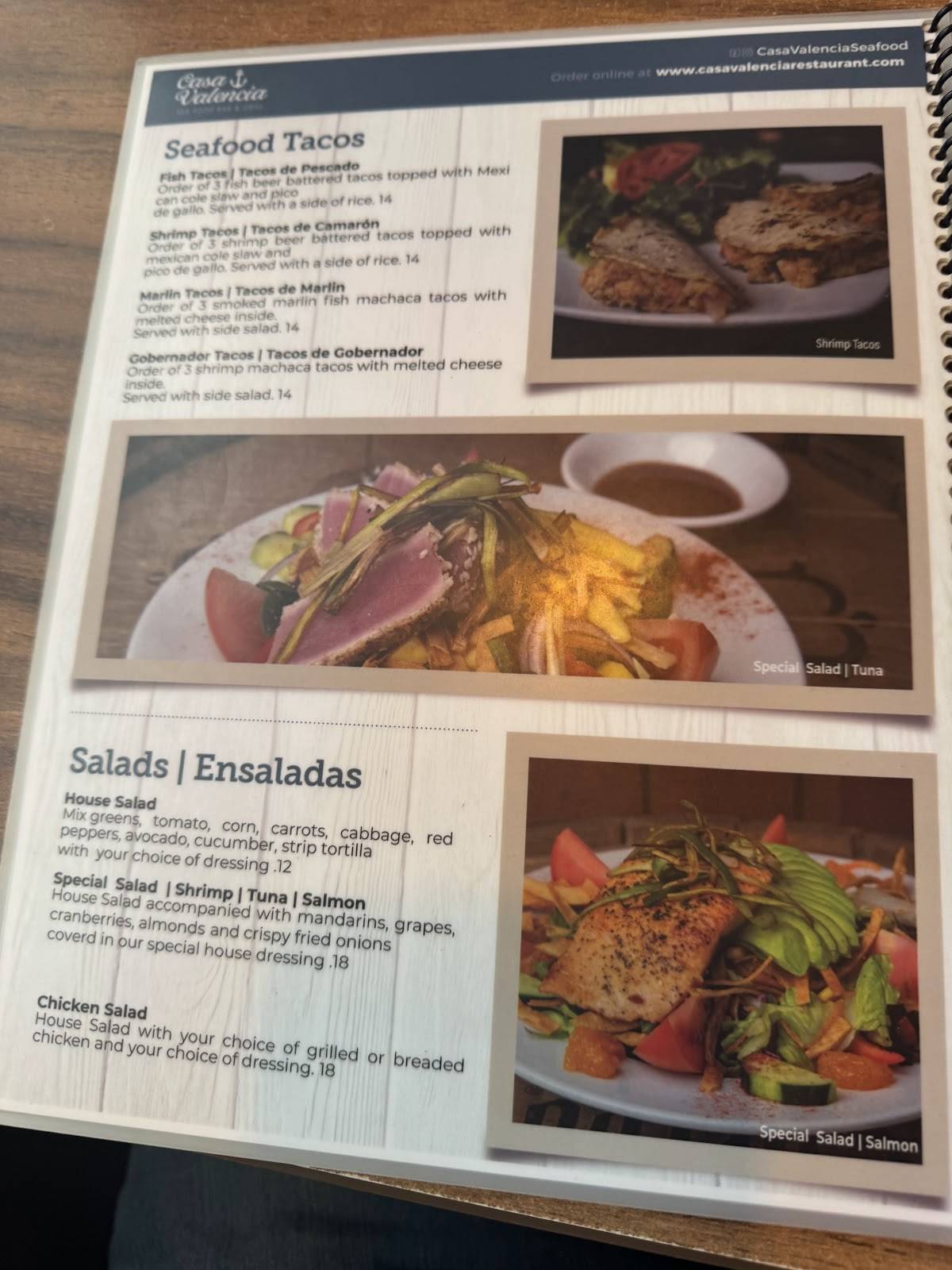 Menu at Casa Valencia Mexican Seafood, Bar & Grill, Tucson, W Valencia Rd