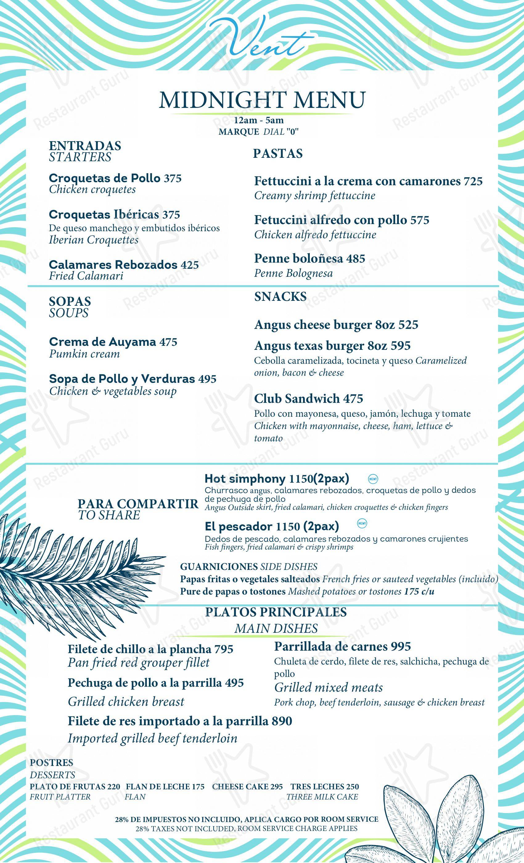 Menu at Casa Vera restaurant, Santo Domingo, Av. Sarasota 53