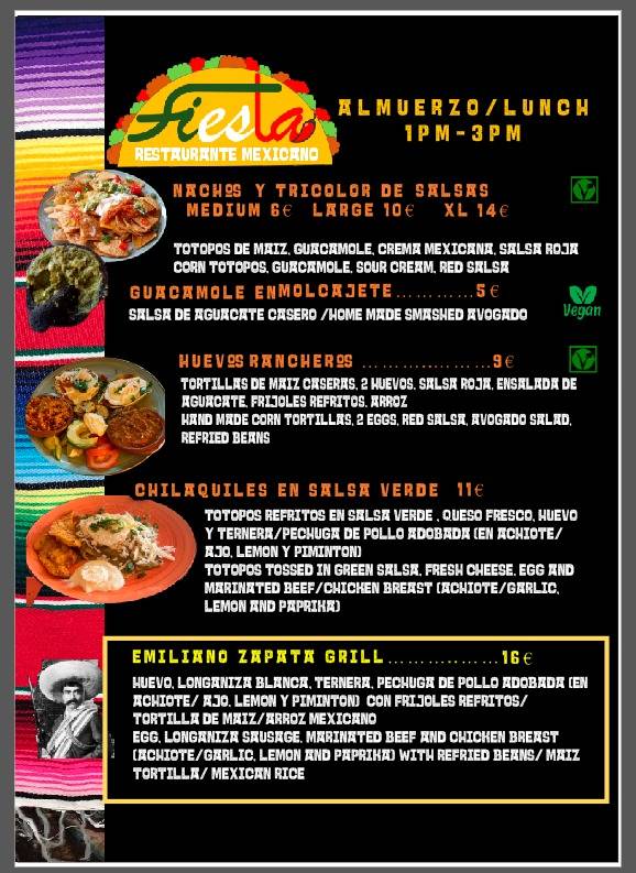 Menu at Fiesta Bar y Restaurante Mexicano, Castillo Caleta de Fuste