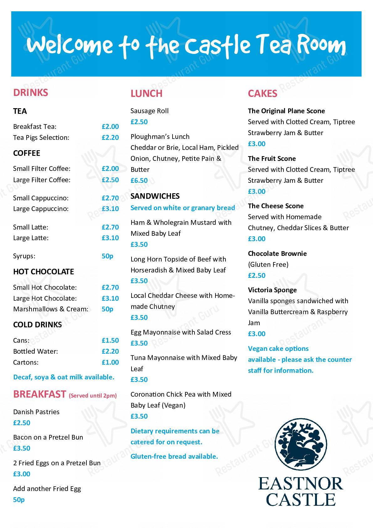 Menu at Castle Tearooms cafe, Bridgnorth