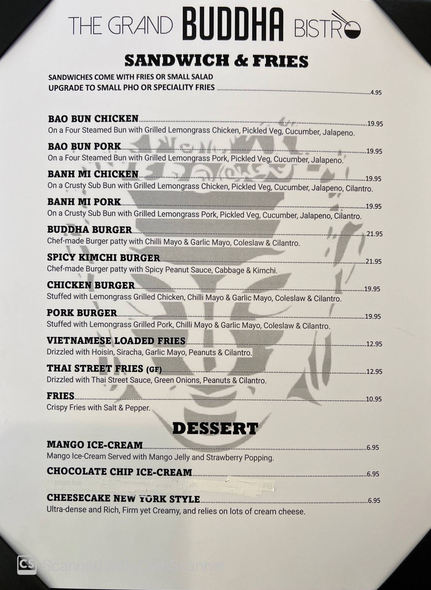Menu at The Grand Buddha Bistro restaurant, Castlegar