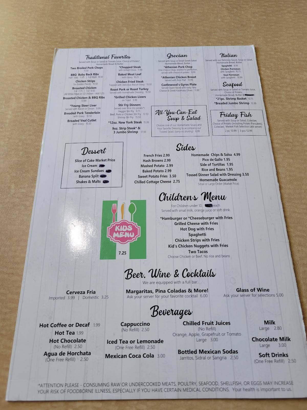 Menu at Castlewood Restaurant, Sturtevant