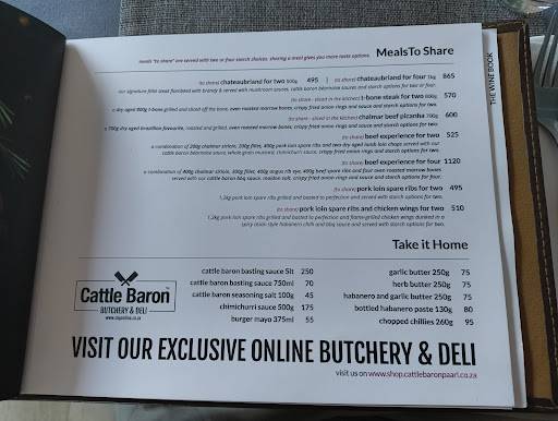 Speisekarte von Cattle Baron - Paarl, Paarl, Pontac Manor Estate