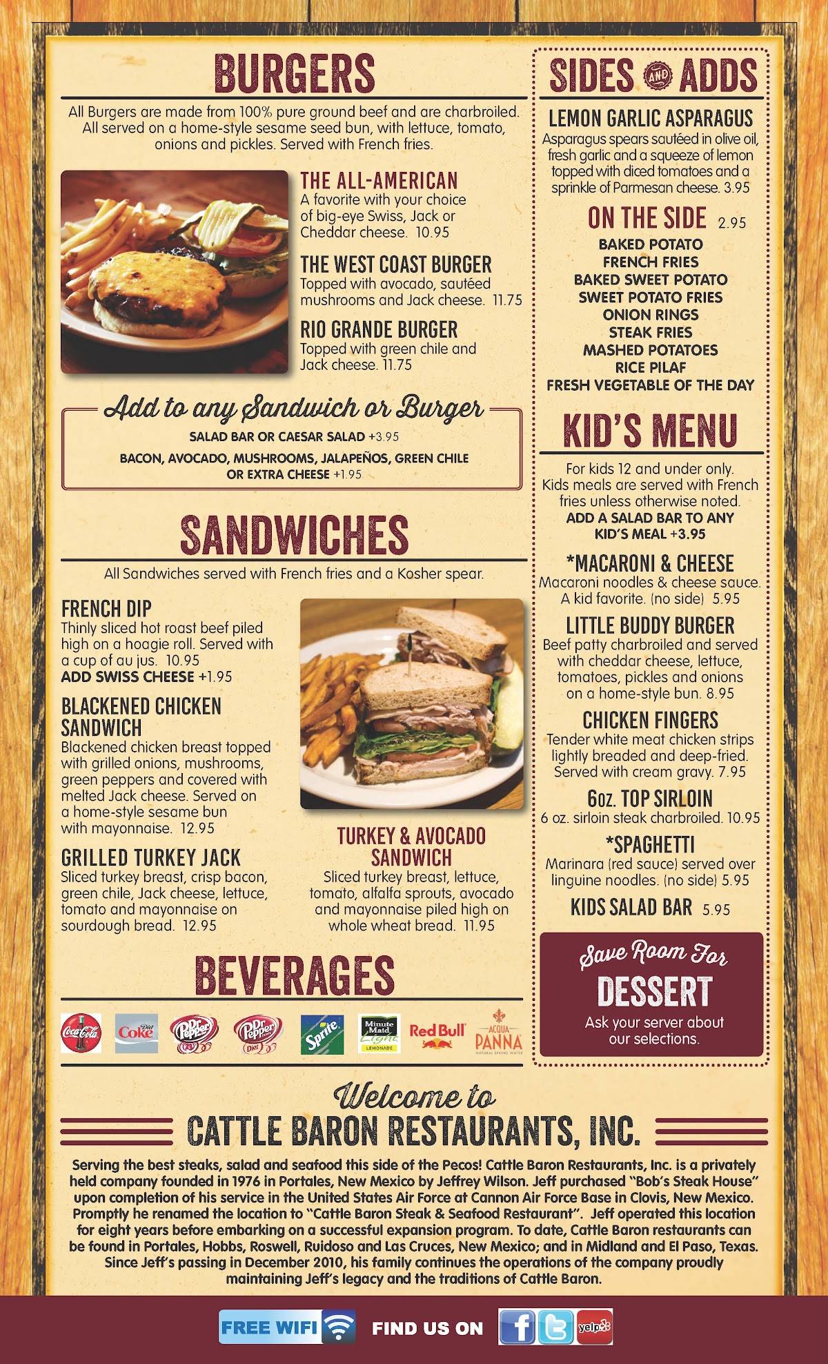 Menu at Cattle Baron, Ruidoso, 657 Sudderth Dr