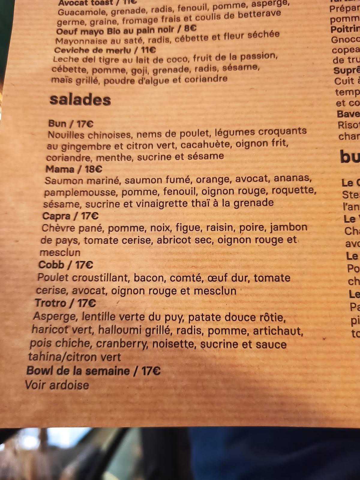 Menu at Cavale restaurant, Paris