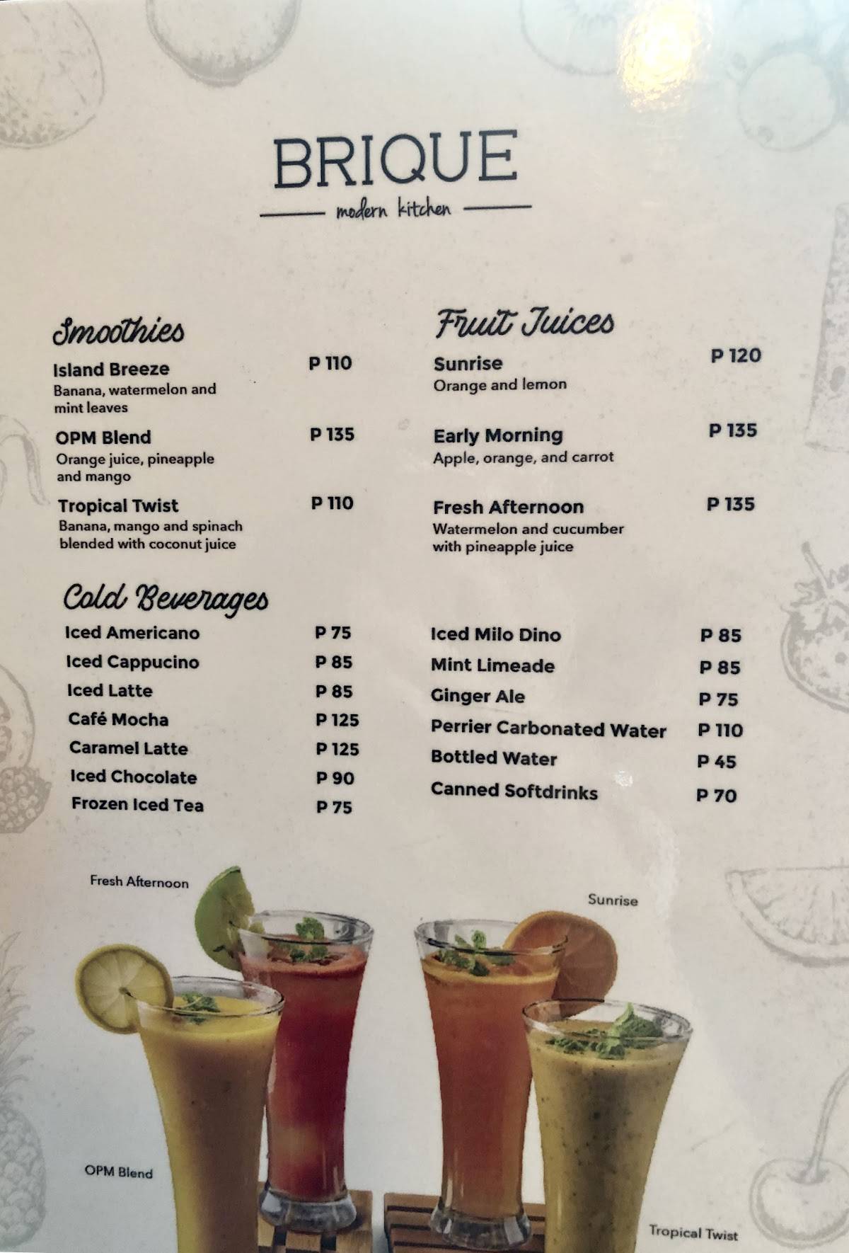 Menu at Brique Modern Kitchen cafe, Cebu City, ayala center cebu