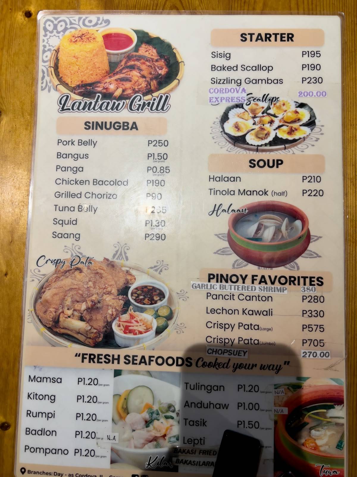 Menu at Lantaw Floating Native Restaurant - Cordova, Cebu City