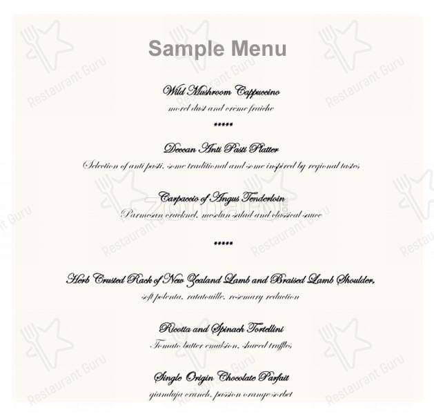 Menu at Celeste, Hyderabad