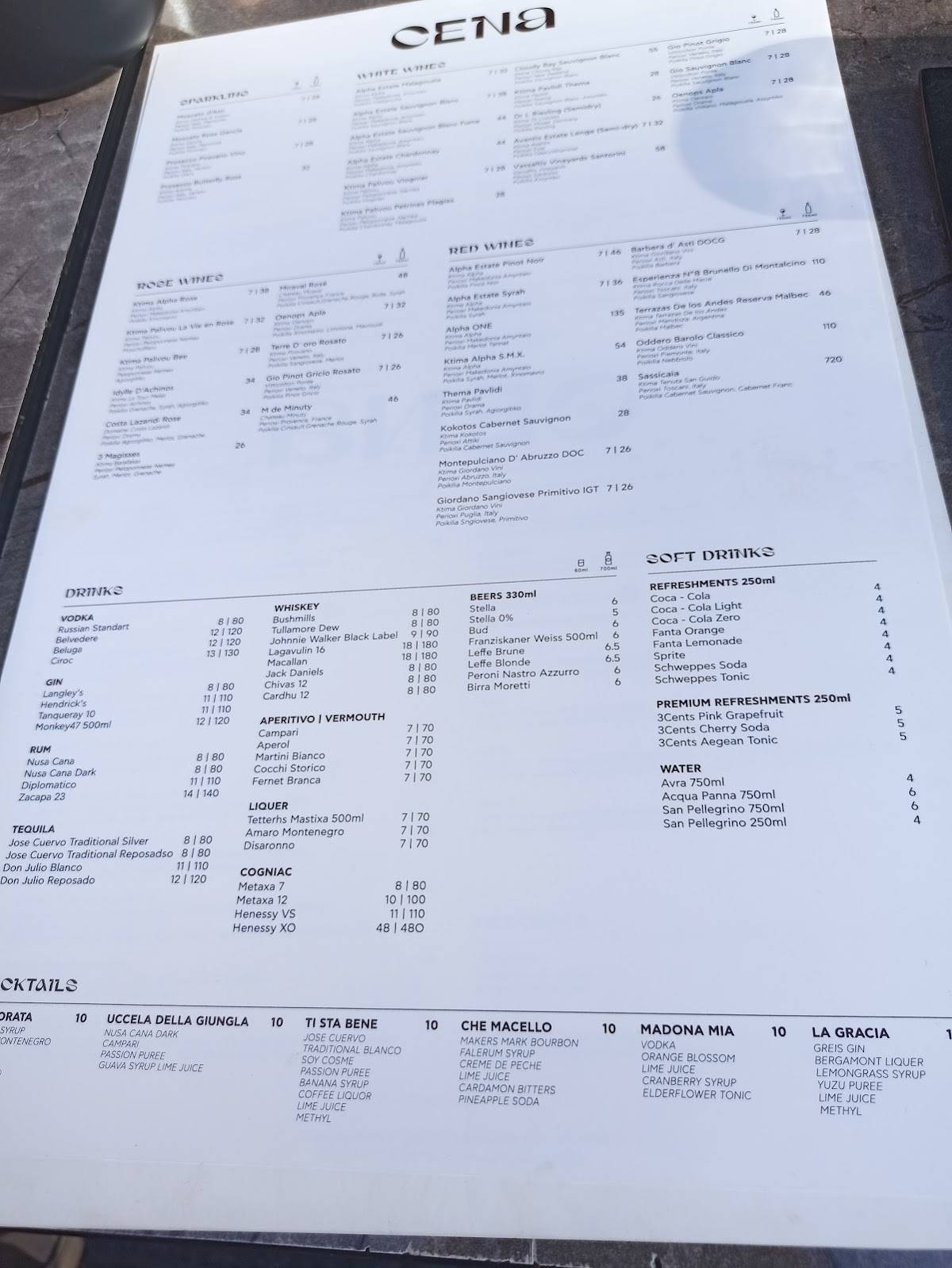 Menu at Cena, Thessaloniki