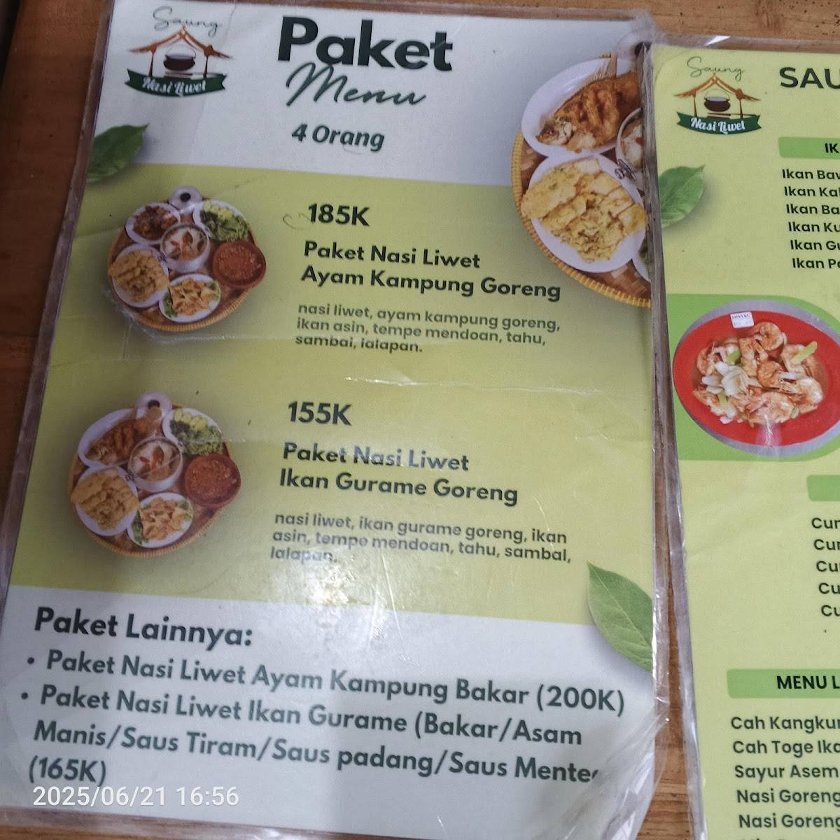 Menu at Cendolan restaurant, Bekasi Regency