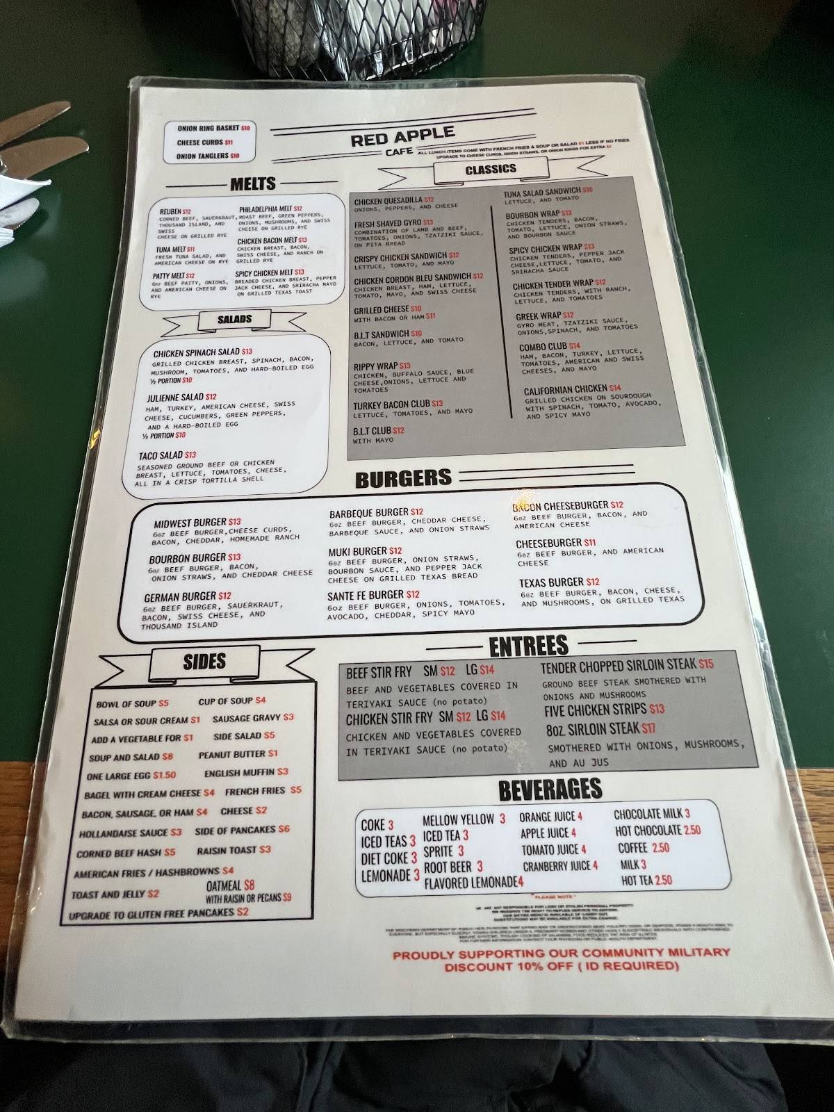 Menu at Central Cafe, Marshfield