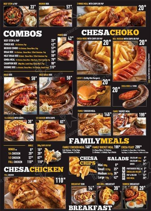 Menu at Chesa Nyama restaurant, Centurion, Cantonments Road
