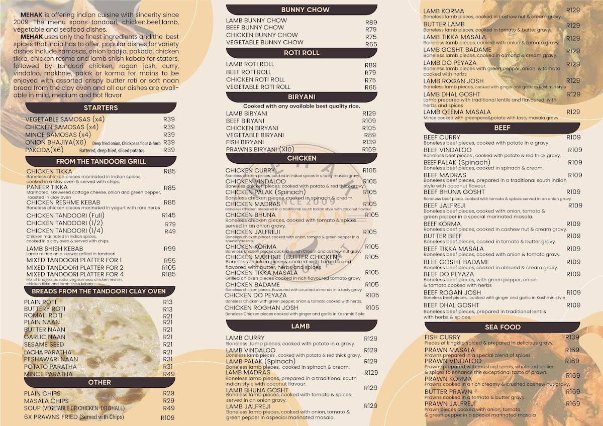 Menu at Mehak Indian Restaurant, Centurion, 270 Witch-Hazel Avenue Eco ...