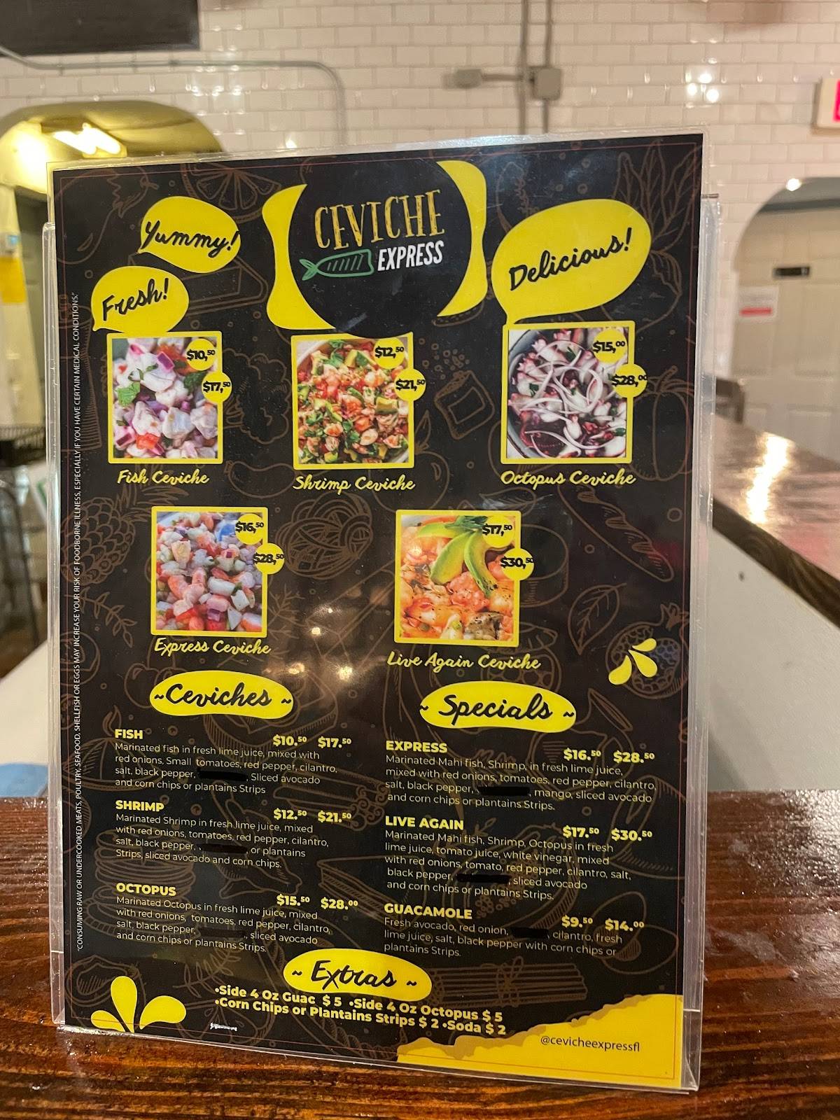 Menu at Ceviche express restaurant, Clermont