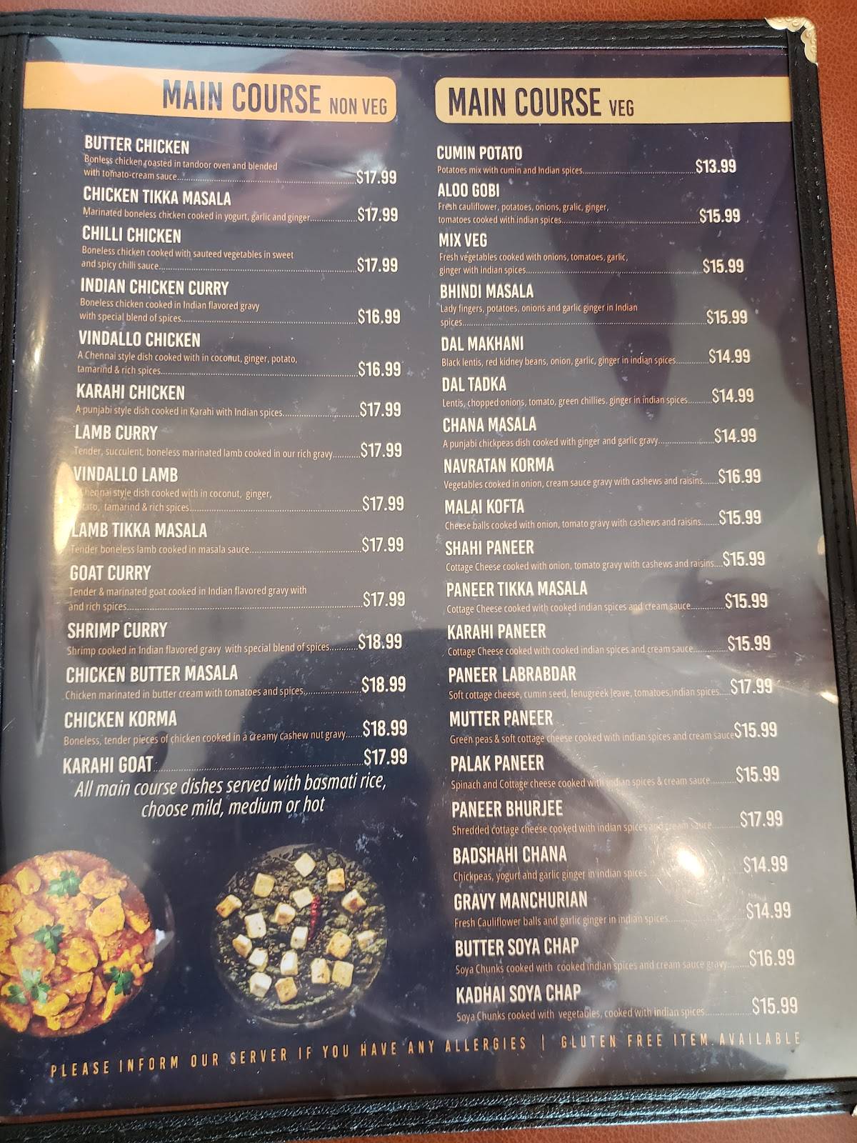 Menu au Chacha Wow East Indian Cuisine restaurant, Winnipeg