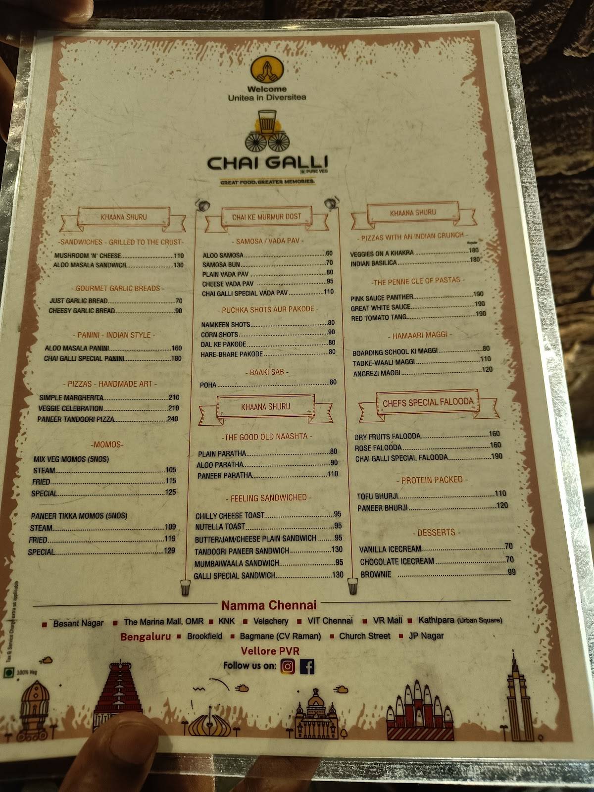 Menu at Chai Galli Bagmane Tech Park, Bengaluru