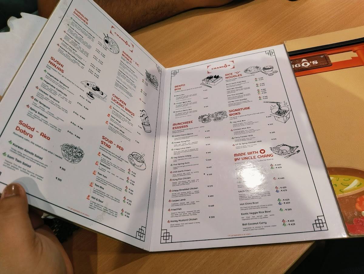Menu at Chango's, Lucknow