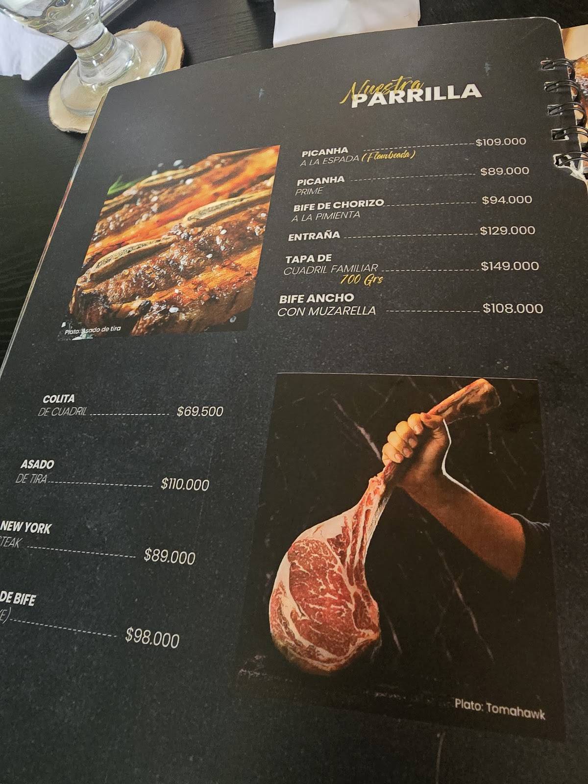 Carta de Charrua’s Parrilla, Cali, Av. Cascajal #106-100