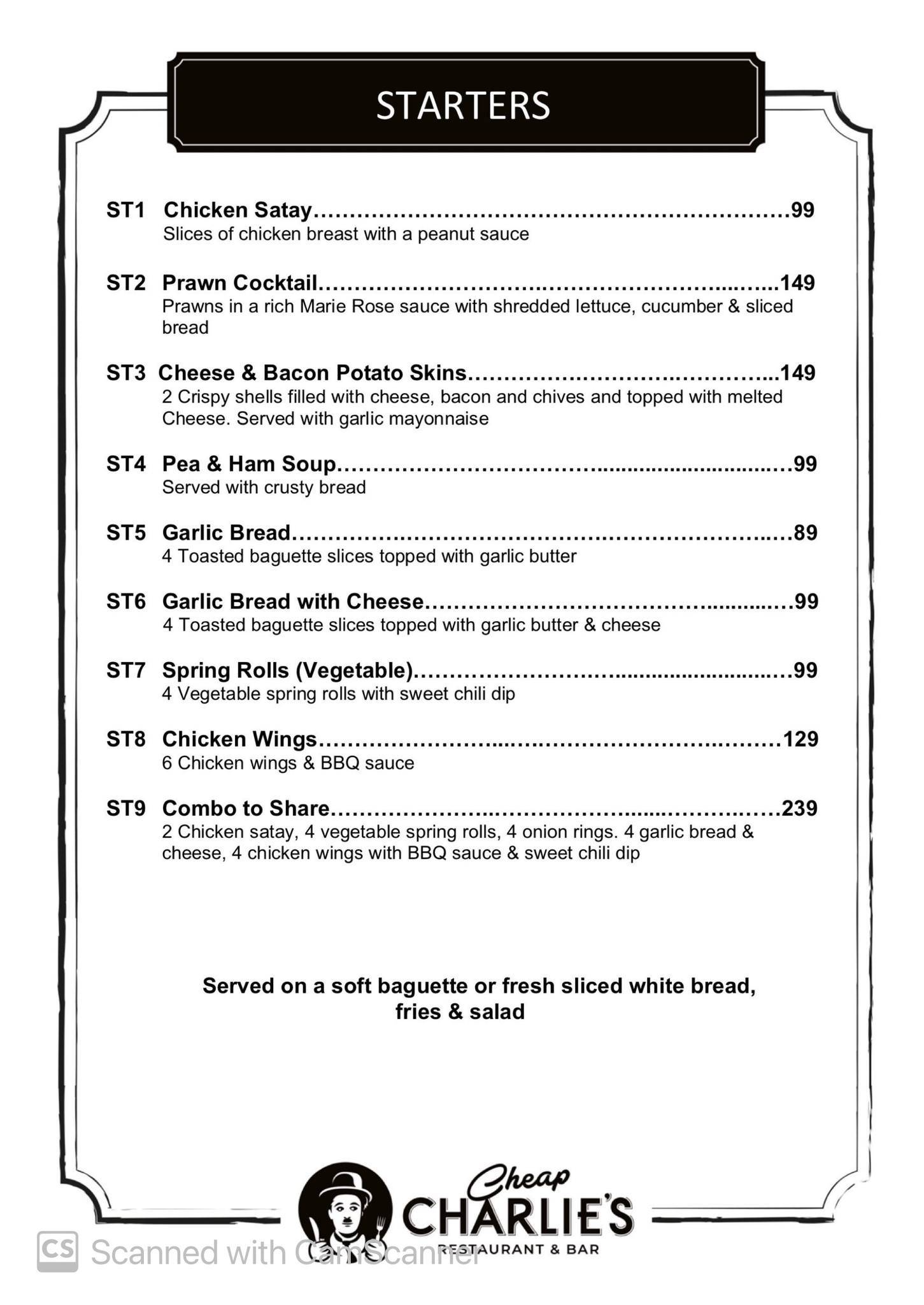 Menu at Cheap Charlie's restaurant, Pattaya City, 420/17 Soi Buakhao