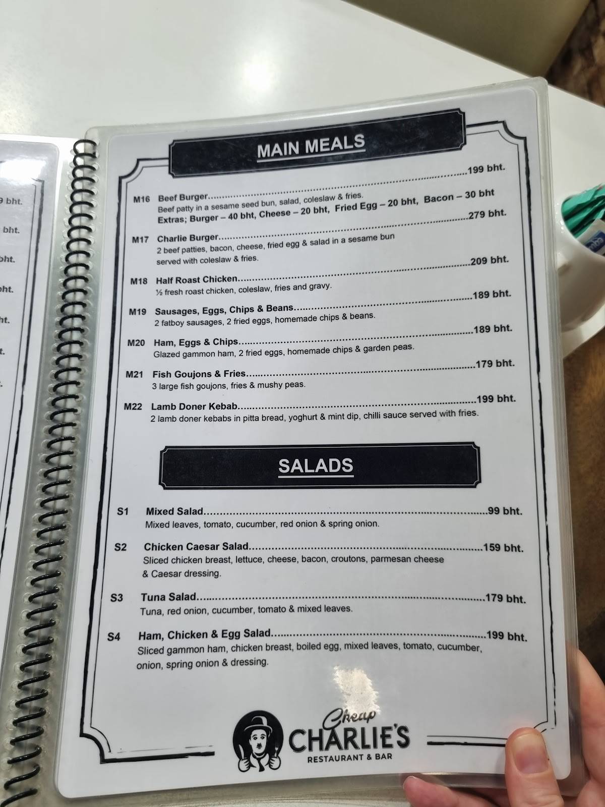 Menu at Cheap Charlie's restaurant, Pattaya City, 420/17 Soi Buakhao