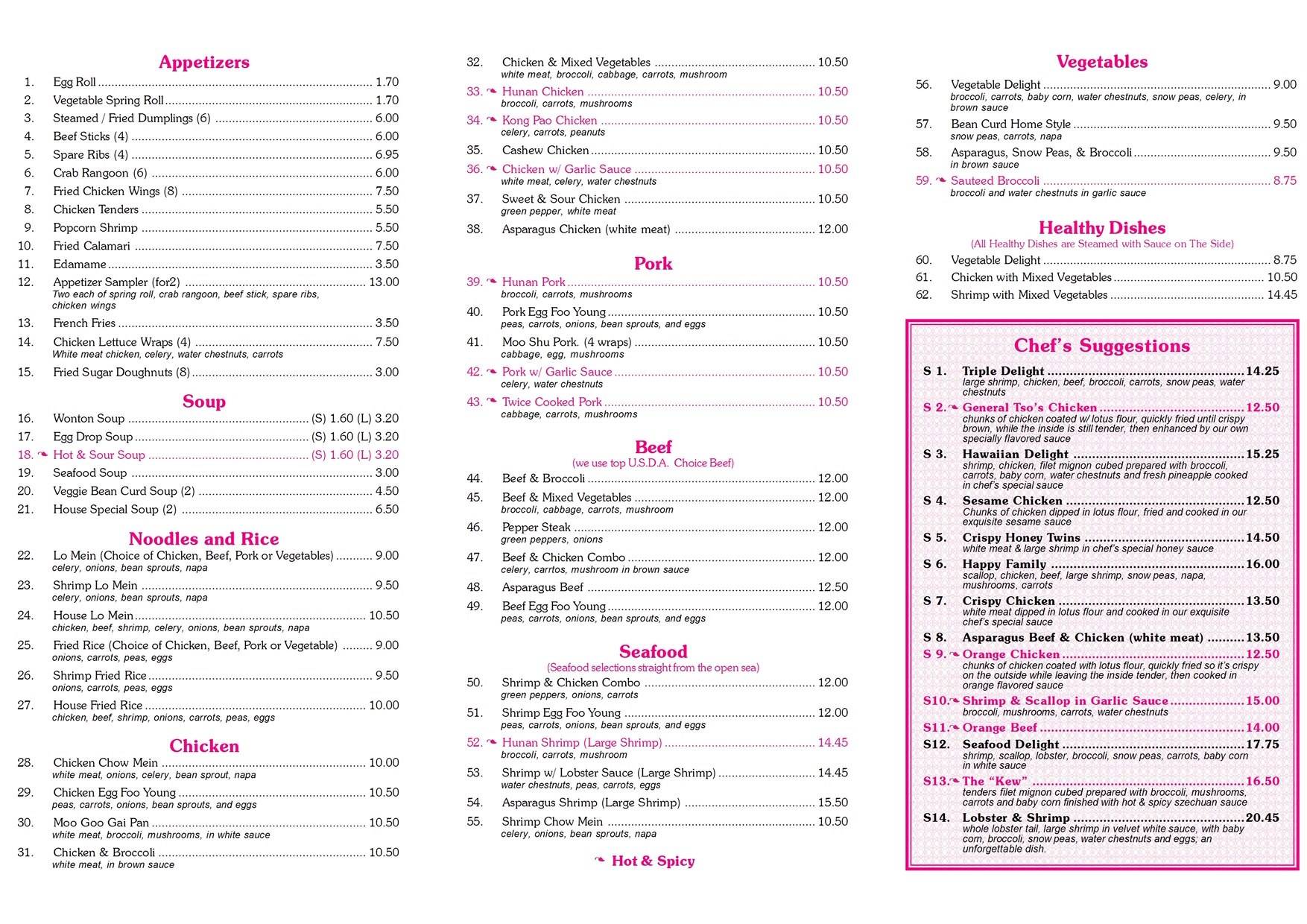 Carta de Chef Lee Chinese Restaurant, Goochland