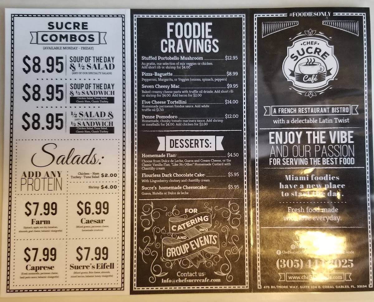 Menu at Chef Sucre Café cafe, Coral Gables