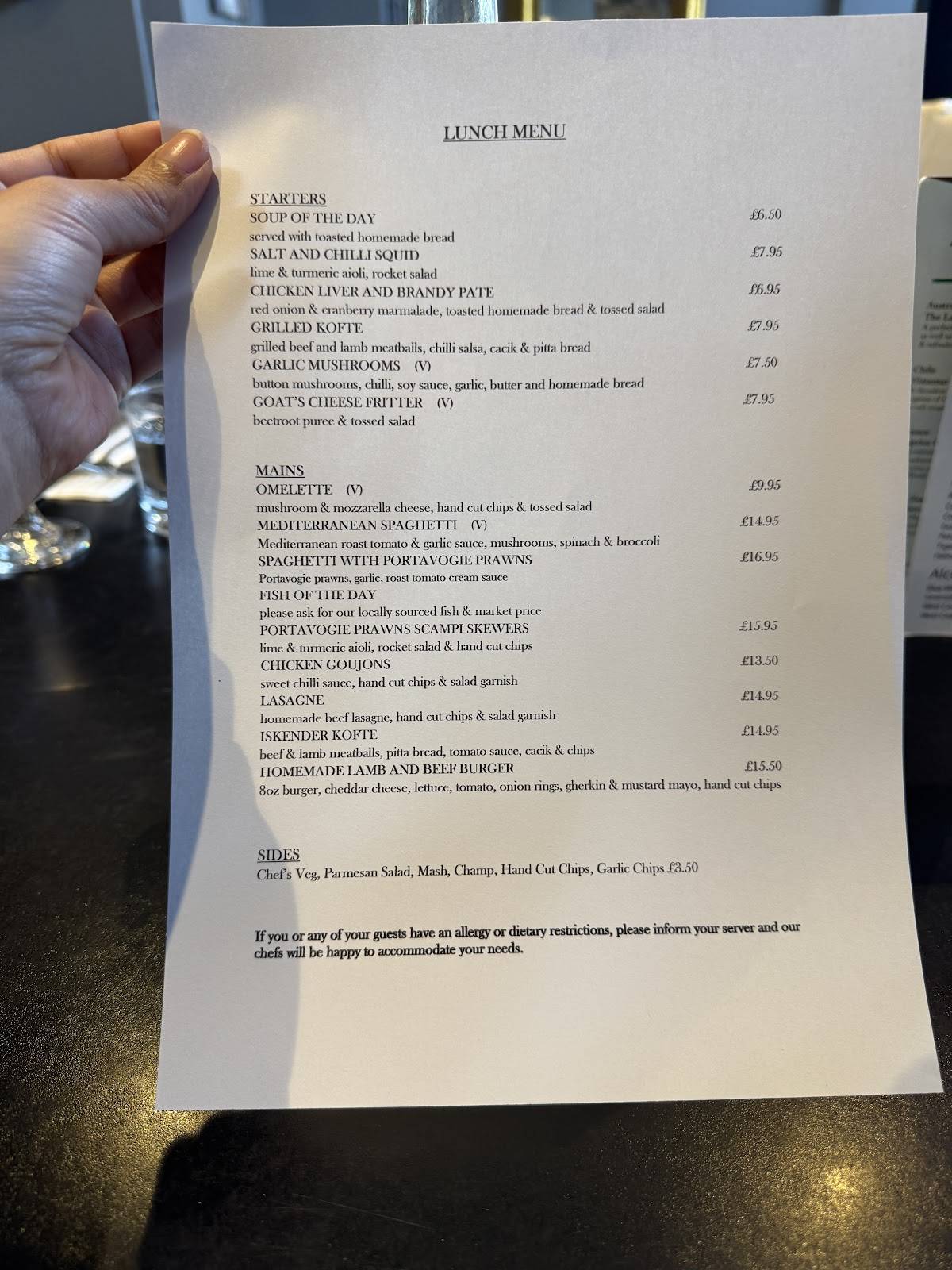 Menu at Chef and Manager restaurant, Newtownards