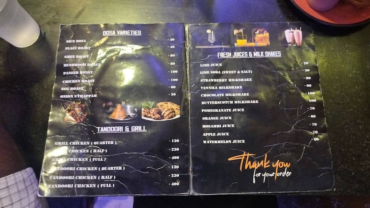 Menu at Chennai Express, Velur