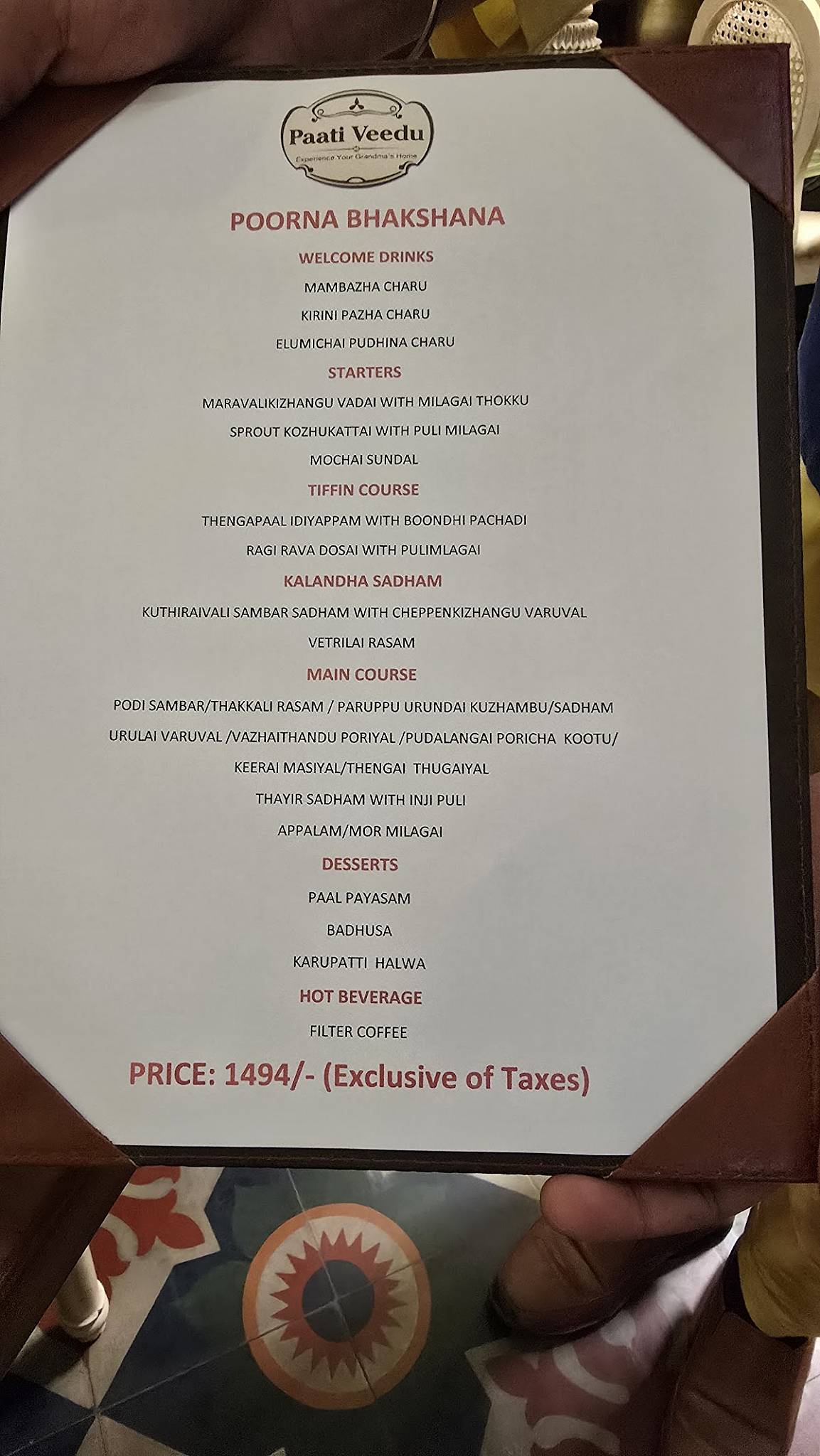 Menu at Paati Veedu - Fine Dining Pure Veg. Restaurant, Chennai