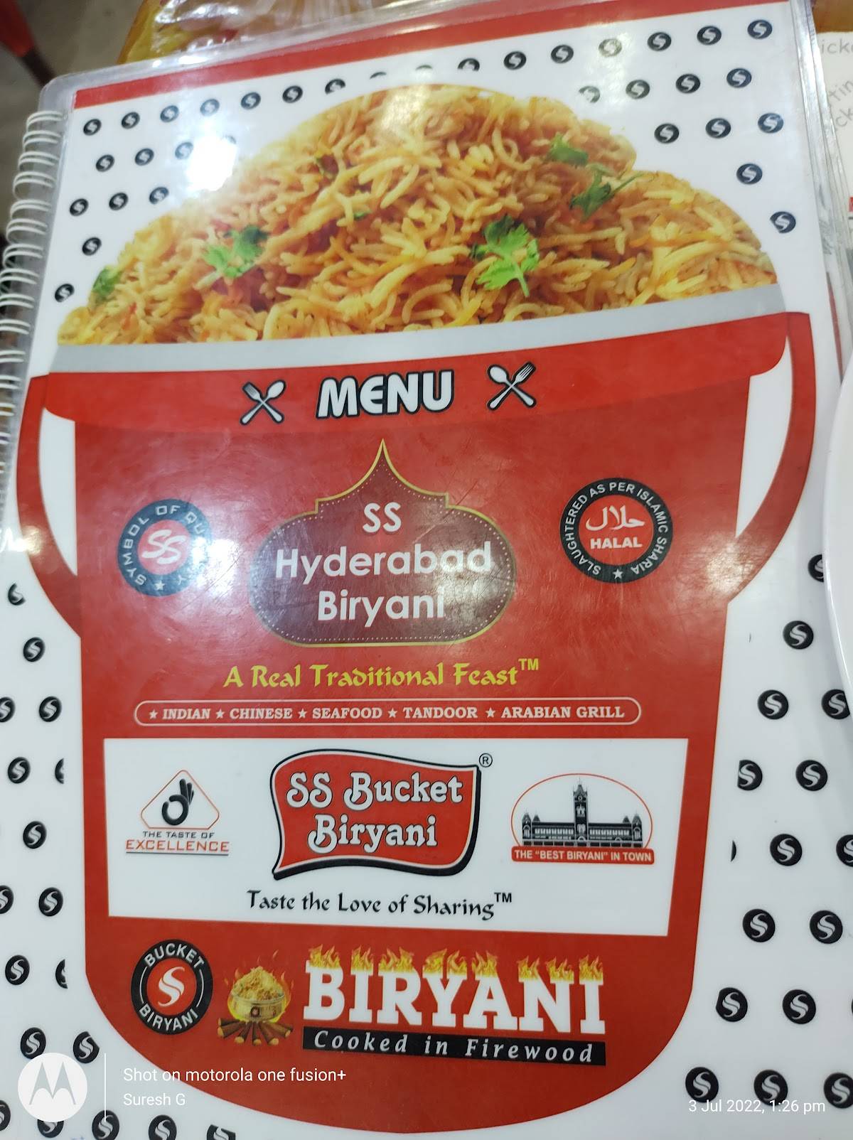 Menu at SS Hyderabad Biryani Parrys, Chennai