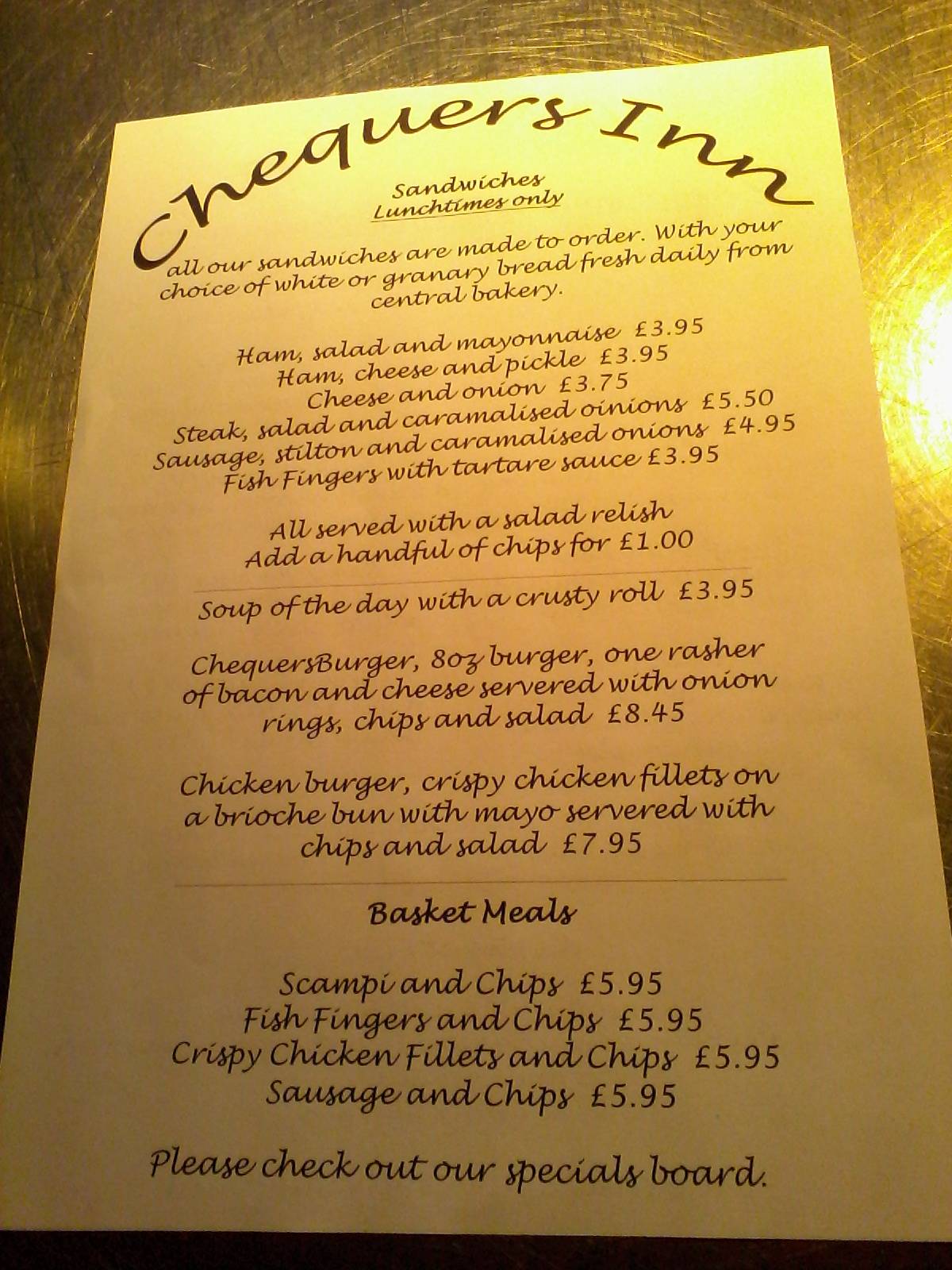 Menu at Chequers pub & bar, Leominster