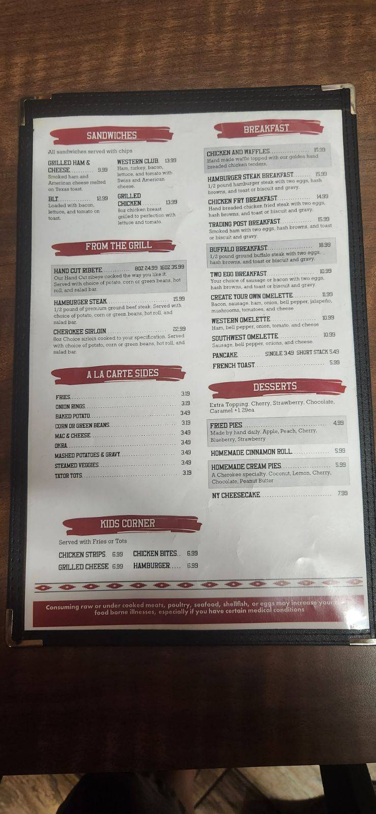 Menu at Cherokee Restaurant, Geary, 201 S Walbaum Rd