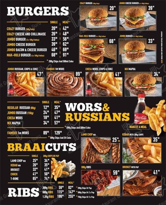 Menu at Chesa Nyama restaurant, Centurion, Cantonments Road