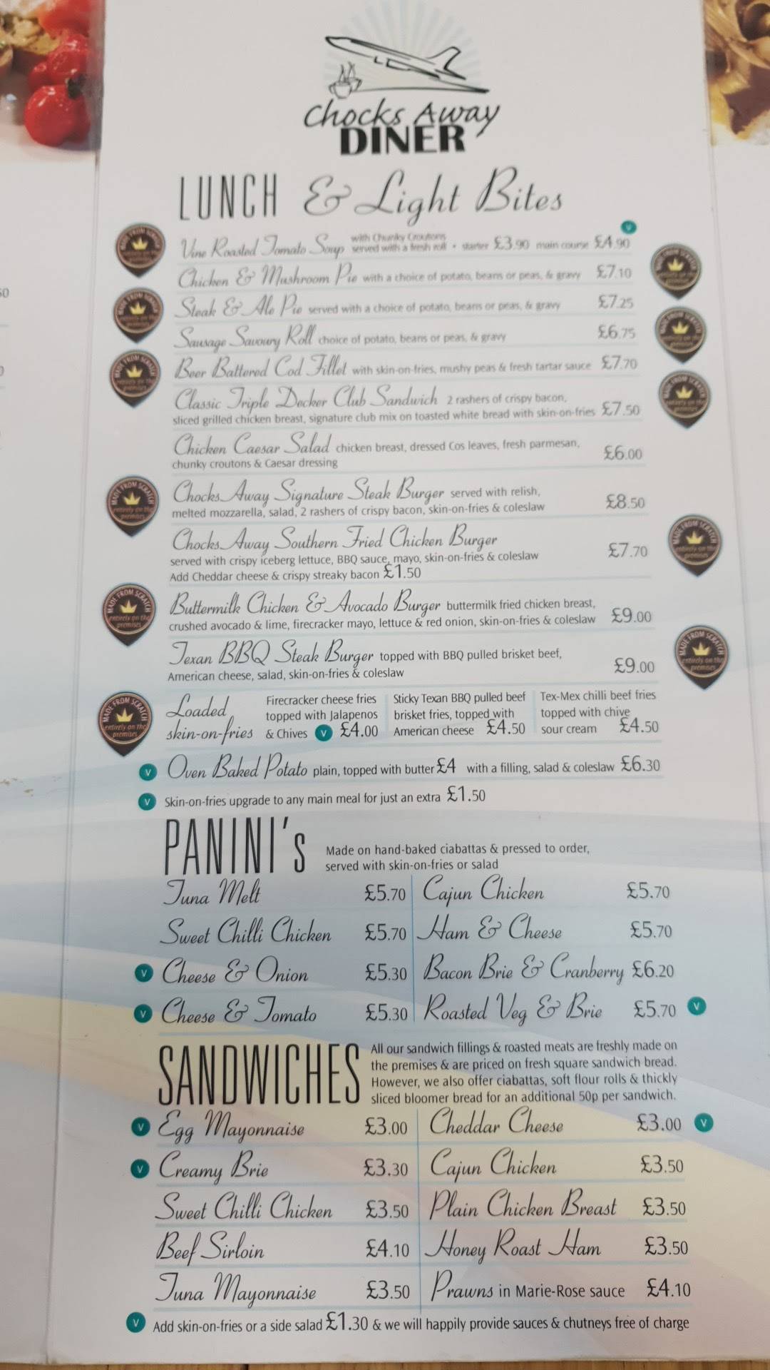 Menu at Chocks Away Diner cafe, Chester