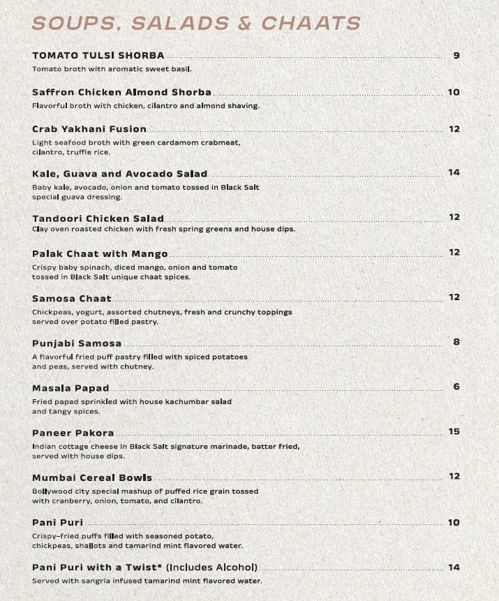 Menu at Black Salt restaurant, Chesterfield