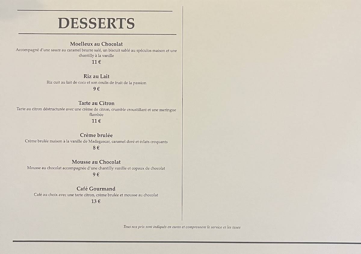 Menu au Chez Christophe restaurant à viande, Paris