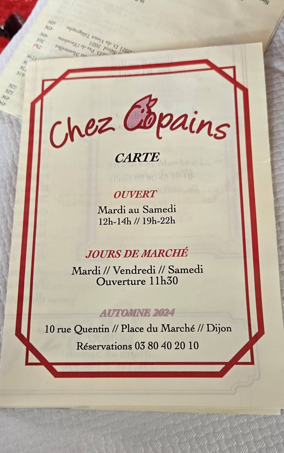 Menu au Chez Copains pub et bar, Dijon, 10 Rue Quentin