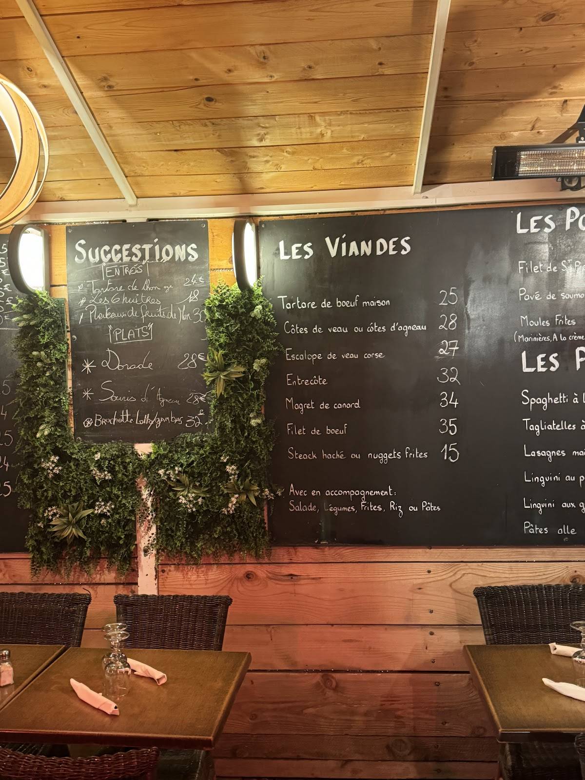 Menu au Chez Fred restaurant, Zonza, Pinarello