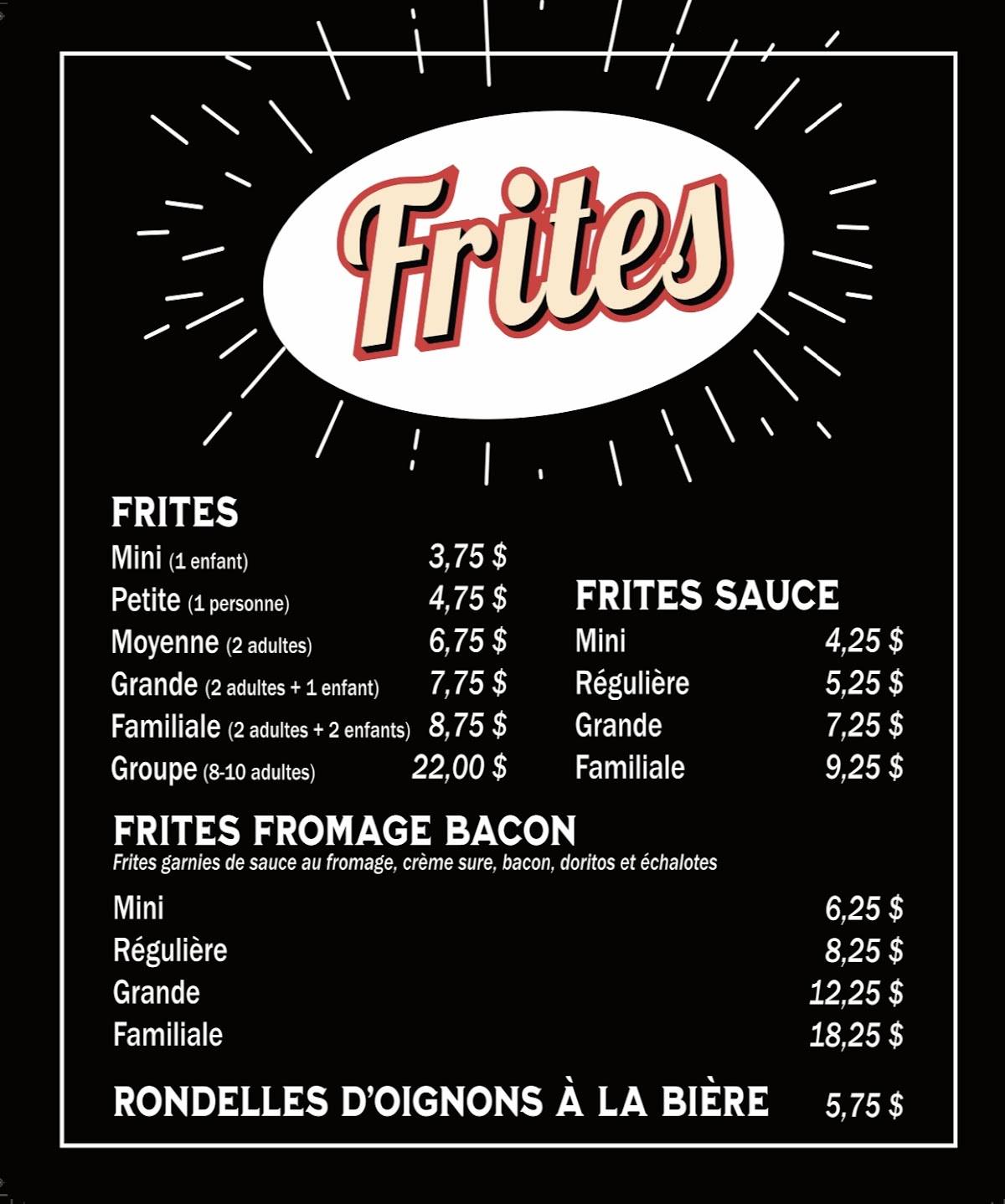 Menu au Chez Hugo Burger Shop pub et bar, Saint-Jérôme