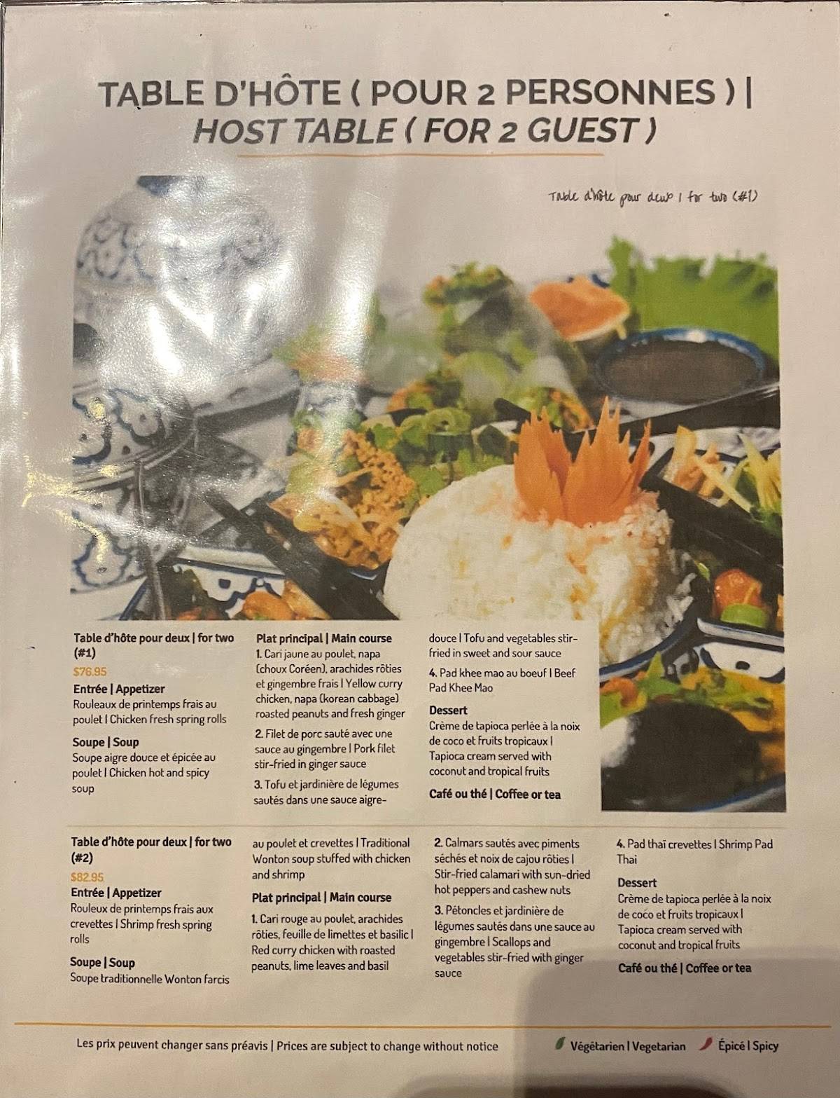 Menu au Chez Le Thai restaurant, Gatineau, 39 Rue Laval