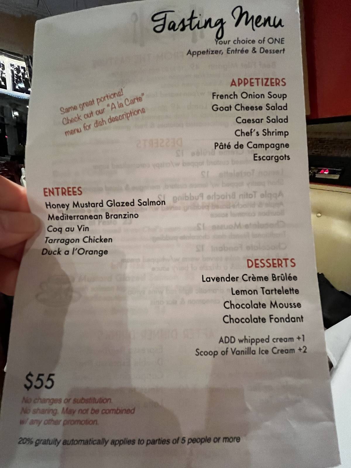 Menu at Chez Marie French Bistro restaurant, Boca Raton