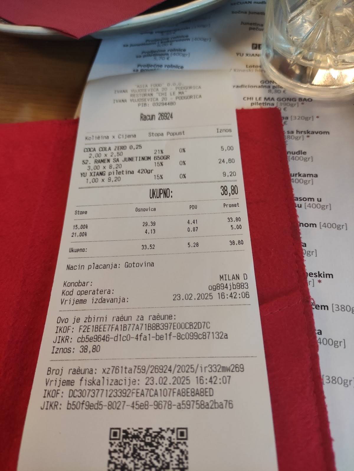 Speisekarte von Chi Le Ma restaurant, Podgorica
